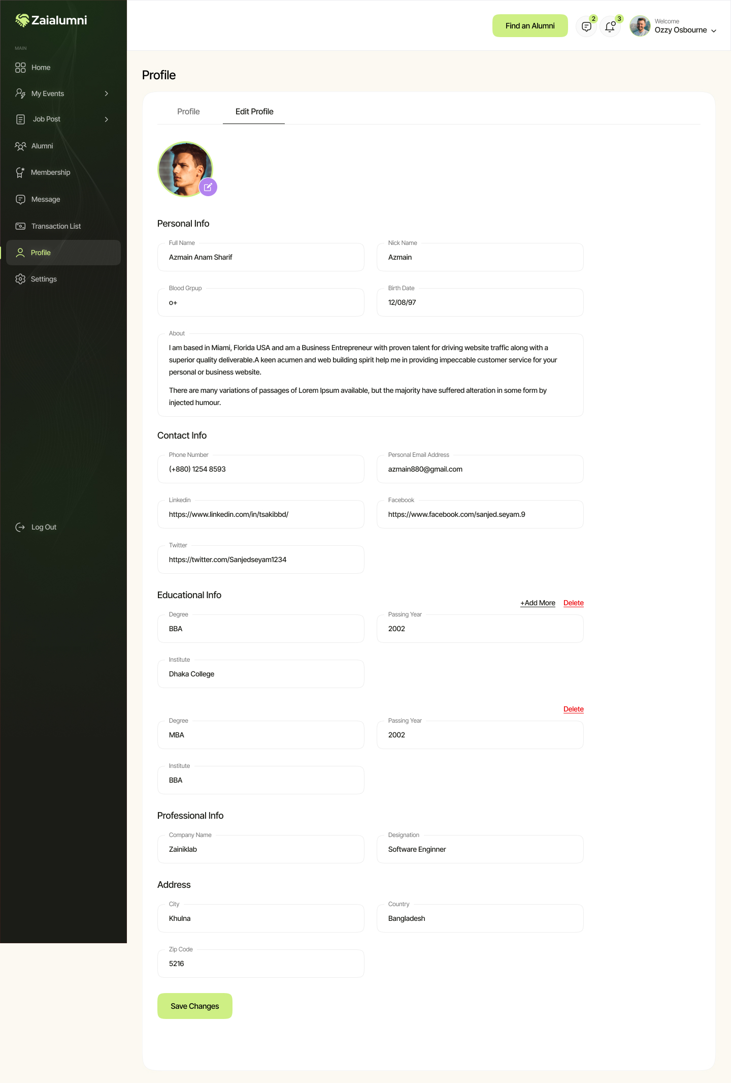 Zaialumni - Alumni Association Laravel Script / Alumni Management Software. by zainiktheme